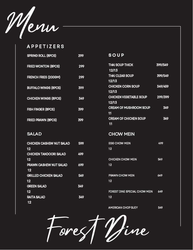 Menu - Arshinagar Resort